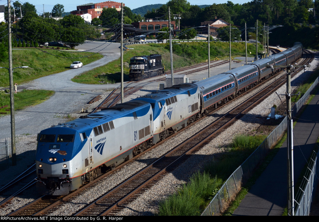 All work complete AMTKs 81 and 120 take train 156 away from Lynchburg at 6:18 p.m., a bit off ...